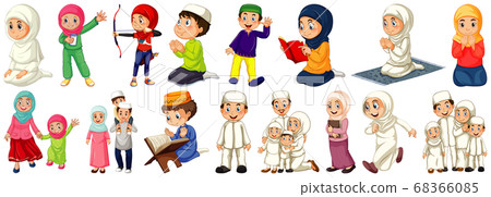 Set of different muslim people cartoon character - Stock Illustration ...