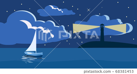 Seascape, sailboat, night, vector illustration,... - Stock Illustration ...