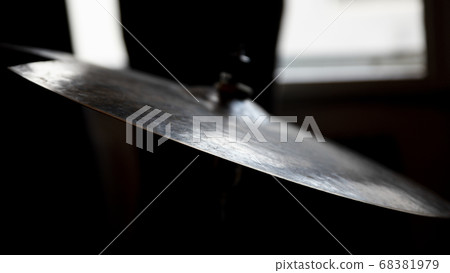 Cymbal Closeup in music studio. Drummer and drums - Stock Photo ...