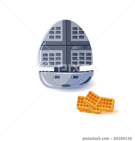 Cute waffle maker cartoon motifs set. Hand... - Stock Illustration ...
