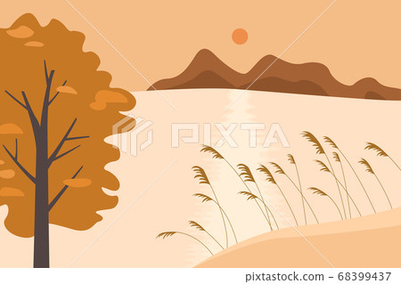 Autumn lake landscape vector illustration - Stock Illustration ...