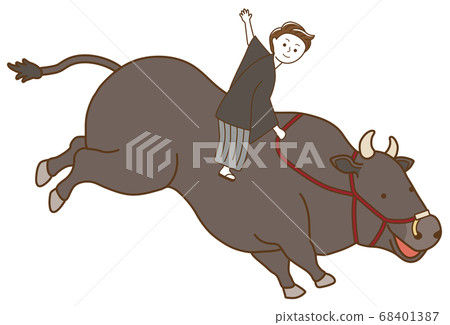 Hakama boy riding a cow - Stock Illustration [68401387] - PIXTA