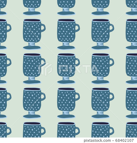 Blue cup silhouettes seamless doodle pattern. - Stock Illustration ...