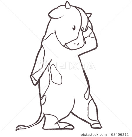 A bipedal cow with a line drawing only as a piece - Stock Illustration ...