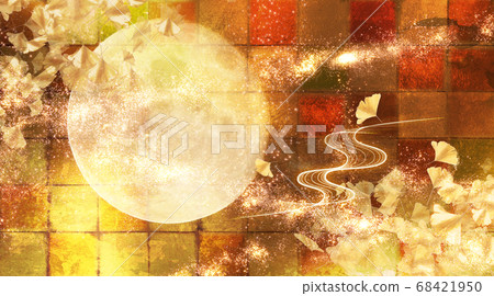 Ginkgo and full moon gold leaf background Next... - Stock Illustration ...