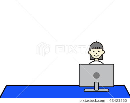 Woman heading for a computer _ copy space - Stock Illustration ...
