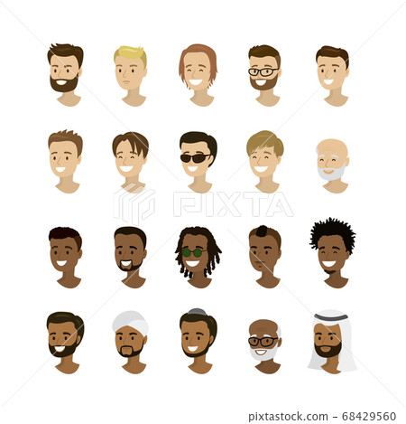Set male faces,different nation and races - Stock Illustration ...