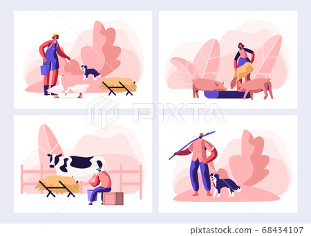 Farmer Everyday Routine. People Doing Farming - Stock Illustration ...