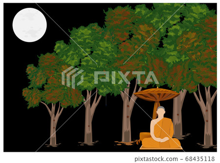 the monk in Buddhism meditation under the tree... - Stock Illustration ...