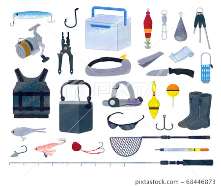 Illustration material set for fishing tools /... - Stock Illustration ...