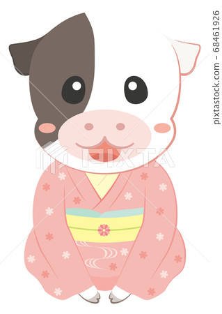 Cow character in kimono - Stock Illustration [68461926] - PIXTA