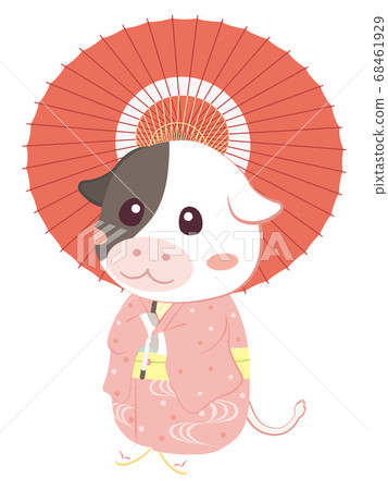 Cow character in kimono - Stock Illustration [68461929] - PIXTA