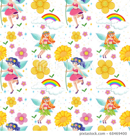 Seamless fairy tales with rainbow and flowers - Stock Illustration ...