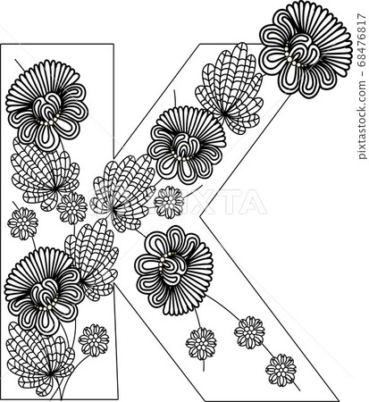 Floral letter K outline illustration. Alphabet... - Stock Illustration ...
