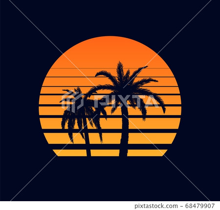 Retro sunset orange. Evening rays setting sun... - Stock Illustration ...