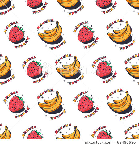 Strawberries and bananas. Seamless pattern on a... - Stock Illustration ...
