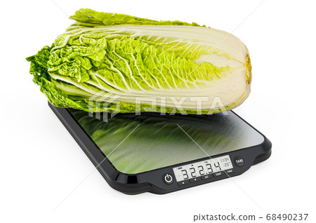 Kitchen Scales with Napa cabbage. 3D rendering - Stock Illustration ...