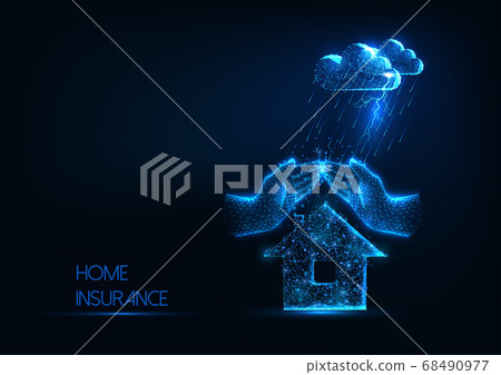 Futuristic home insurance concept with glowing... - Stock Illustration ...