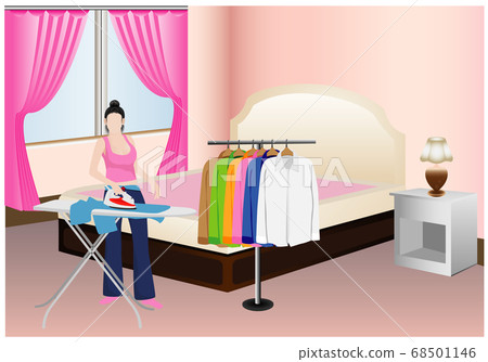 one woman pressing clothes in room vector design - Stock Illustration ...