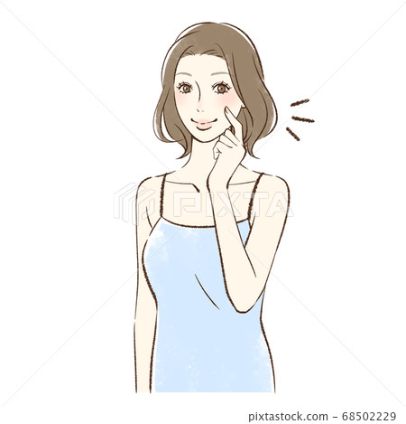Woman poking cheeks and smiling - Stock Illustration [68502229] - PIXTA