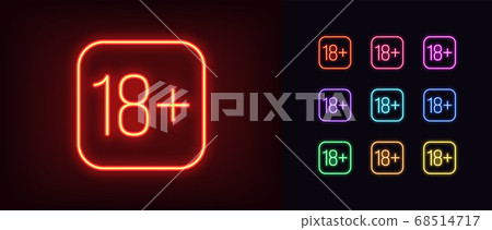 Neon 18 plus icon. Glowing neon 18 age sign, adult - Stock Illustration ...