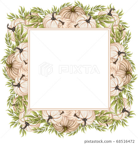 Watercolor frame with autumn pumpkins. Floral... - Stock Illustration ...