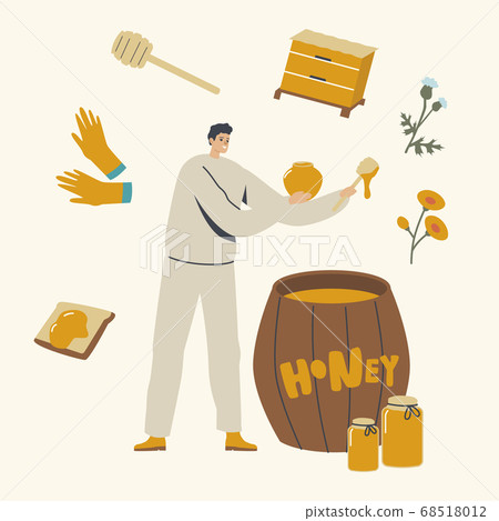 Beekeeper Character Put Honey to Glass Jars... - Stock Illustration ...