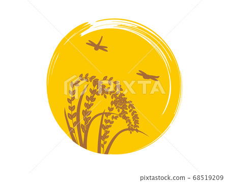 Autumn rice ear and dragonfly illustration - Stock Illustration ...