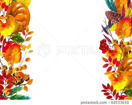 Autumn leaves border. Watercolor hand drawn frame - Stock Illustration ...