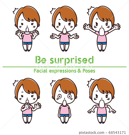 Facial expression and pose / Surprised / Female - Stock Illustration ...