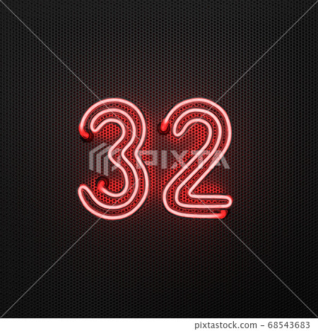 Glowing red neon number 32 celebration - Stock Illustration [68543683 ...
