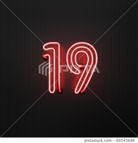 Glowing red neon number nineteen years celebration - Stock Illustration ...