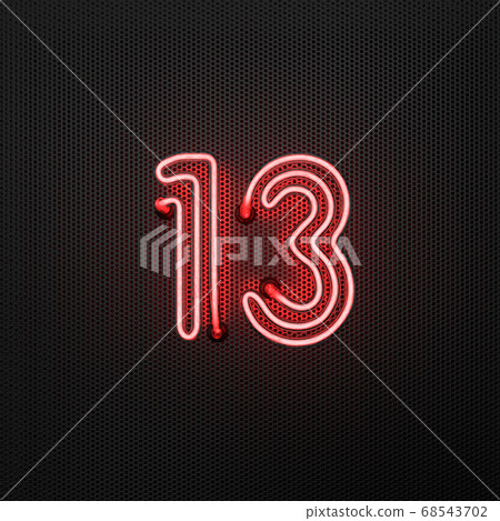 Glowing red neon number thirteen years celebration - Stock Illustration ...