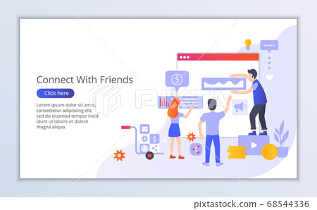 Website template of connect with friends, flat - Stock Illustration ...