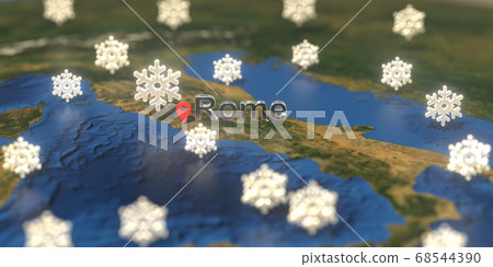 Rome city and snowy weather icon on the map,... - Stock Illustration ...