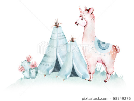 Cute watercolor llama, alpaca illustration... - Stock Illustration ...