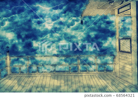 Ukiyo-e Building, Part 7 Blue Arashi Version - Stock Illustration ...