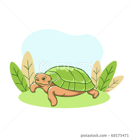 Turtle resting on lawn. Relaxed old animal with... - Stock Illustration ...