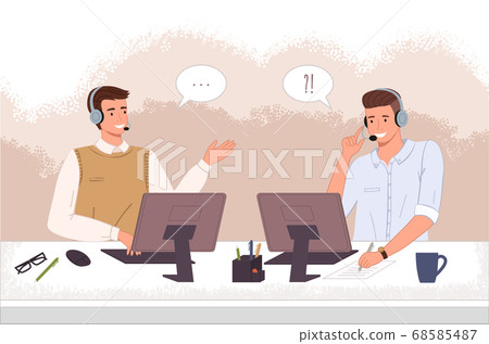 Men operators call center ot hotline at... - Stock Illustration ...