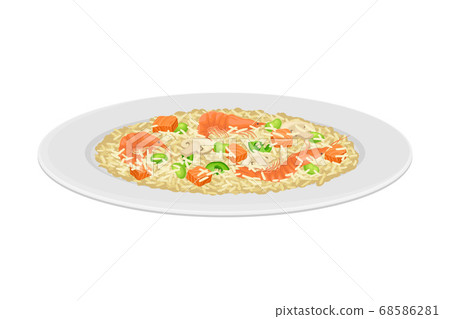 Rice with Shrimps and Mushrooms as Spanish... - Stock Illustration ...