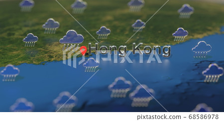 Rainy weather icons near Hong kong city on the... - Stock Illustration ...