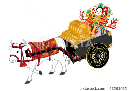 A white cow carrying an ox cart carrying lucky... - Stock Illustration ...