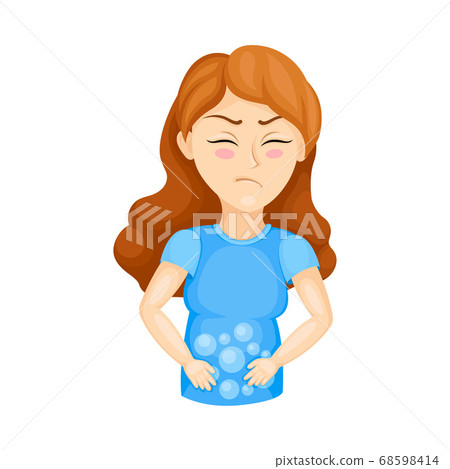 Young Woman Experiencing Flatulence or Bloat... - Stock Illustration ...