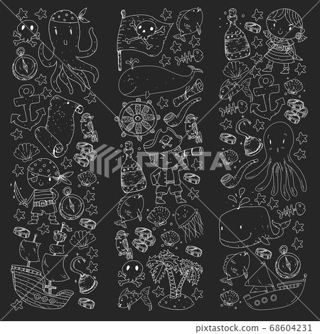 Vector pirate set in cartoon style. Sweet card... - Stock Illustration ...