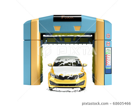 automatic car wash concept yellow car covered in - Stock Illustration ...