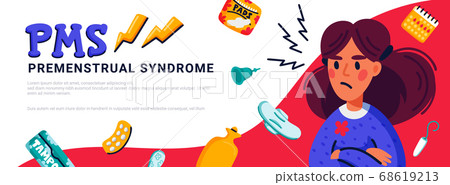 PMS horizontal banner concept. Woman suffering... - Stock Illustration ...