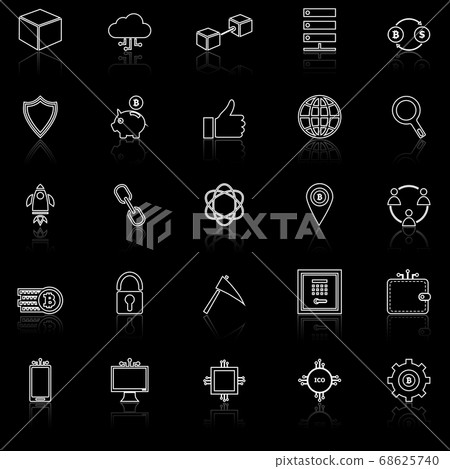 Blockchain line icons with reflect on black - Stock Illustration ...