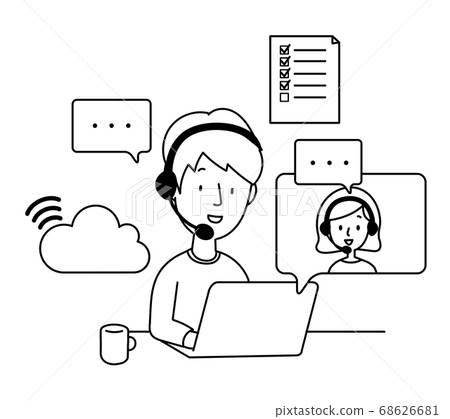 Teleworker (line drawing) - Stock Illustration [68626681] - PIXTA