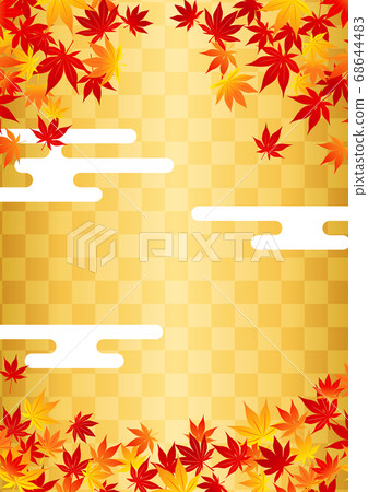 Autumn leaves and golden checkered background... - Stock Illustration ...