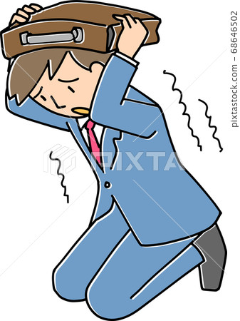 Office worker who protects his head during an... - Stock Illustration ...
